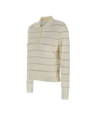 Eleventy Striped Knit Polo With Classic Collar And Ribbed Trim