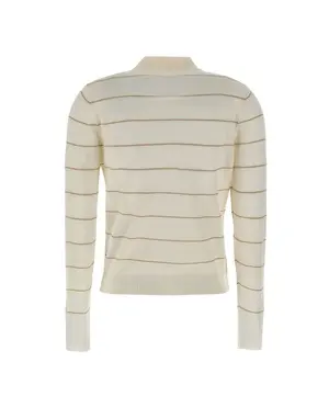 Eleventy Striped Knit Polo With Classic Collar And Ribbed Trim