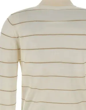 Eleventy Striped Knit Polo With Classic Collar And Ribbed Trim