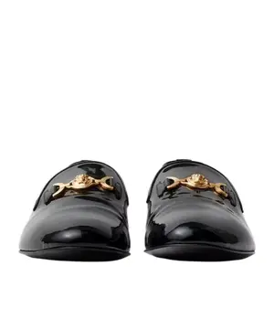 Versace Gala Patent Slippers With Medusa Hardware - Black