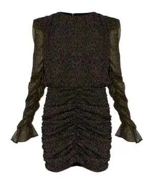 ROTATE BY BIRGER CHRISTENSEN Long-sleeved Leopard Print Ruched Dress
