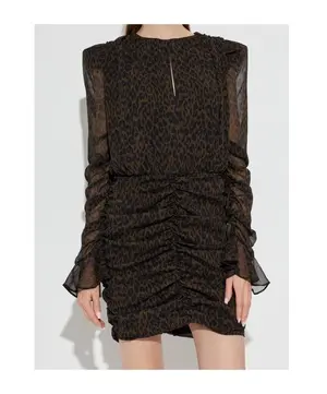 ROTATE BY BIRGER CHRISTENSEN Long-sleeved Leopard Print Ruched Dress