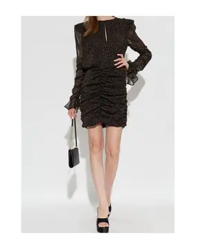 ROTATE BY BIRGER CHRISTENSEN Long-sleeved Leopard Print Ruched Dress