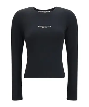 Alexander Wang Fitted Long Sleeve T-shirt With Logo Print - Black
