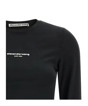 Alexander Wang Fitted Long Sleeve T-shirt With Logo Print - Black