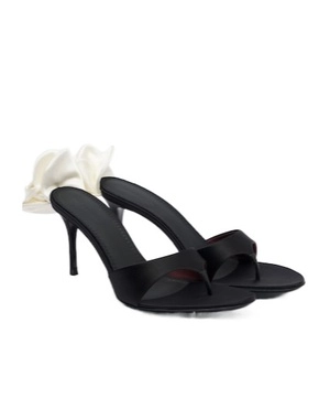 Magda Butrym Satin Floral Appliqué Stiletto Thong Sandals