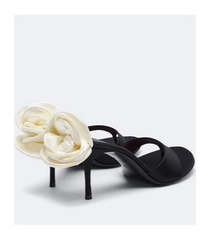 Magda Butrym Satin Floral Appliqué Stiletto Thong Sandals