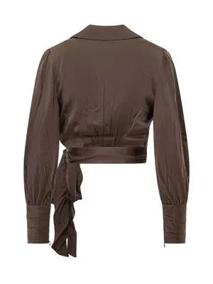 Zimmermann Cropped Silk Wrap Top With V-neck And Tie-front