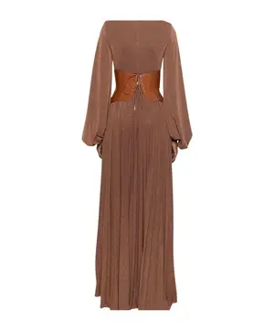 Elisabetta Franchi Pleated Lace-up Maxi Dress - Brown