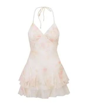 LoveShackFancy Adrinette Silk Chiffon Mini Dress - White