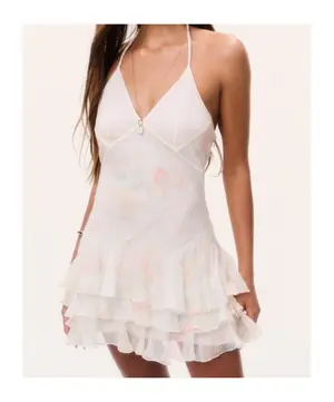 LoveShackFancy Adrinette Silk Chiffon Mini Dress - White