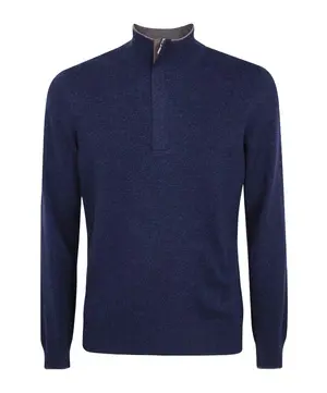 GRAN SASSO High Neck Half-zip Jumper With Ribbed Details - Blue