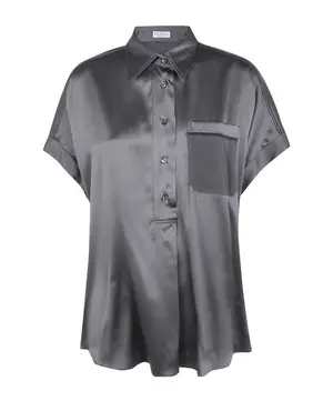 Brunello Cucinelli Collared Short-sleeved Shirt With Chest Pocket - Gray