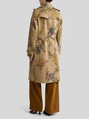 Etro Cotton Gabardine Trench Coat With Floral Motif - Light Brown