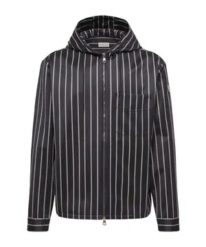 Moncler Striped Hooded Zip-up Shirt