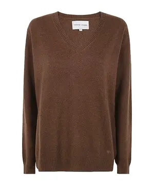 Loulou De Saison Ribbed V-neck Sweater With Embroidered Detail - Mocha