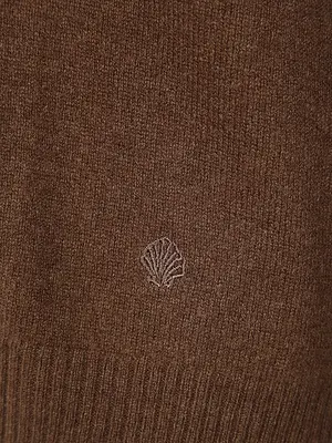 Loulou De Saison Ribbed V-neck Sweater With Embroidered Detail - Mocha