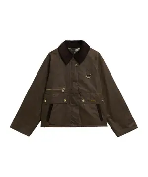 Barbour Waxed Cotton Jacket With Corduroy Collar And Embroidered Pocket