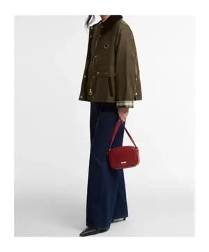 Barbour Waxed Cotton Jacket With Corduroy Collar And Embroidered Pocket