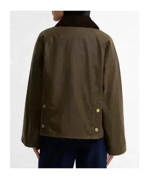 Barbour Waxed Cotton Jacket With Corduroy Collar And Embroidered Pocket