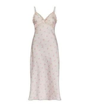 LoveShackFancy Printed V-neck Lace Trim Midi Dress
