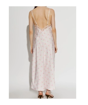LoveShackFancy Printed V-neck Lace Trim Midi Dress