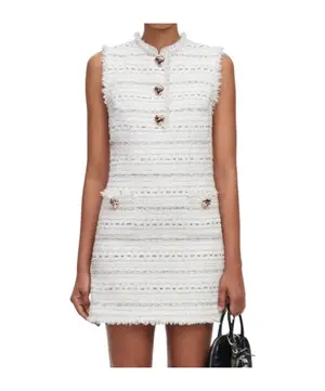 SELF-PORTRAIT Boucle Sleeveless Mini Dress With Gold-tone Button Details
