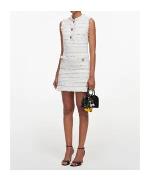 SELF-PORTRAIT Boucle Sleeveless Mini Dress With Gold-tone Button Details
