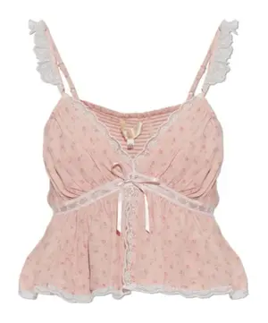 LoveShackFancy Printed Camisole With Lace Trim