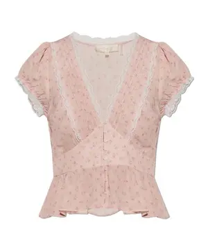 LoveShackFancy Bondy Lace Trim Peplum Top - Nude