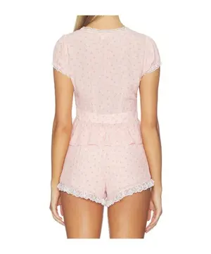 LoveShackFancy Bondy Lace Trim Peplum Top - Nude