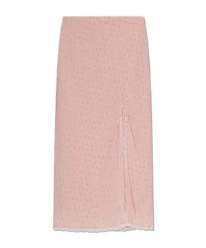 LoveShackFancy Floral Print Midi Skirt With Lace Trim - Nude