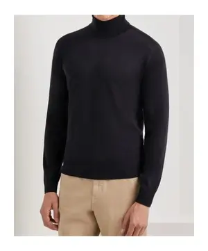 Canali Nuvola Seamless Merino Wool Turtleneck - Black