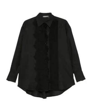 Ermanno Scervino Lace-embroidered Linen Shirt - Black