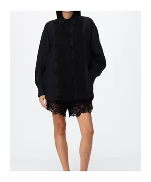 Ermanno Scervino Lace-embroidered Linen Shirt - Black