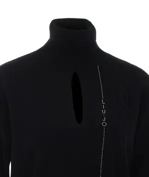 Liu Jo Cut-out High Neck Knitted Sweater With Rhinestone Logo