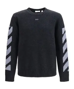 Off-White Diagonal Stripe Fuzzy Crewneck Knitted Jumper