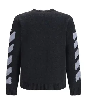 Off-White Diagonal Stripe Fuzzy Crewneck Knitted Jumper