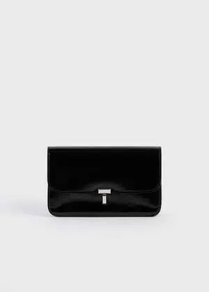 TOTEME T-lock Grained-patent Crossbody - Black