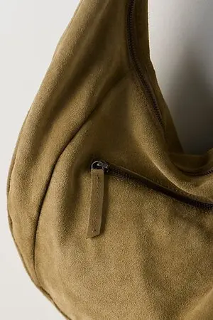 Free People Half Moon Suede Bag - Khaki