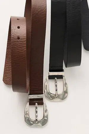 Free People Chapman Leather Belt With Distressed Buckle Black