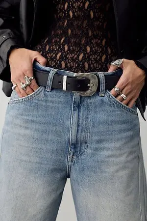 Free People Chapman Leather Belt With Distressed Buckle - Black