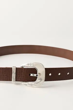 Free People Chapman Leather Belt With Distressed Buckle - Mocha