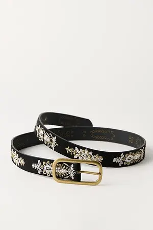 Free People Blossom Suede Belt With Embroidery And Studs - Black