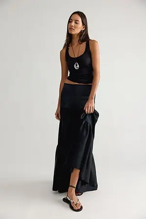 Free People Juliette Satin Maxi Skirt - Black