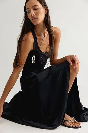 Free People Juliette Satin Maxi Skirt - Black