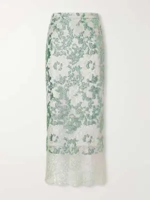Costarellos Tamlin Sequin-embellished Lace Midi Skirt - Green