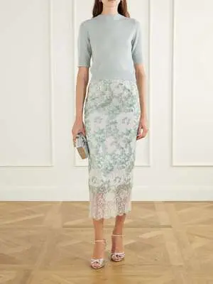 Costarellos Tamlin Sequin-embellished Lace Midi Skirt