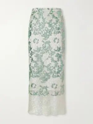 Costarellos Tamlin Sequin-embellished Lace Midi Skirt - Green