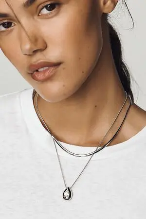 Anthropologie Demi-fe Crystal Teardrop Pendant Necklace - Silver